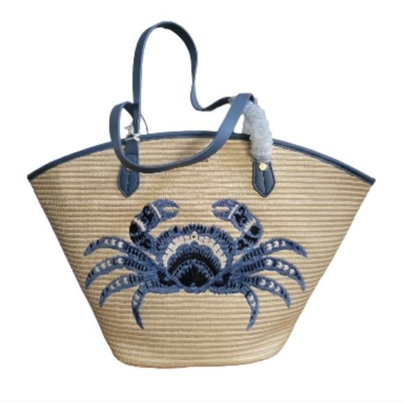 Spartina 449 | Bags | Spartina 449 Straw Beach Tote Blue Crab | Poshmark
